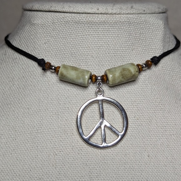 Handmade | Jewelry | Sage Green Peace Sign Charm Ceramic Bead Boho ...